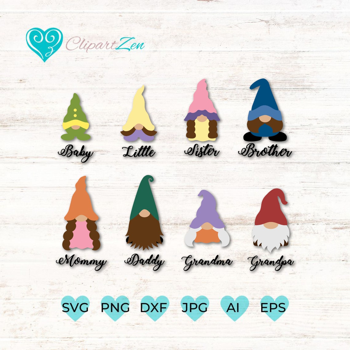 Family Gnome Bundle Svg, Png, Dxf, Jpg, Eps, Ai, Clipart, Vector ...