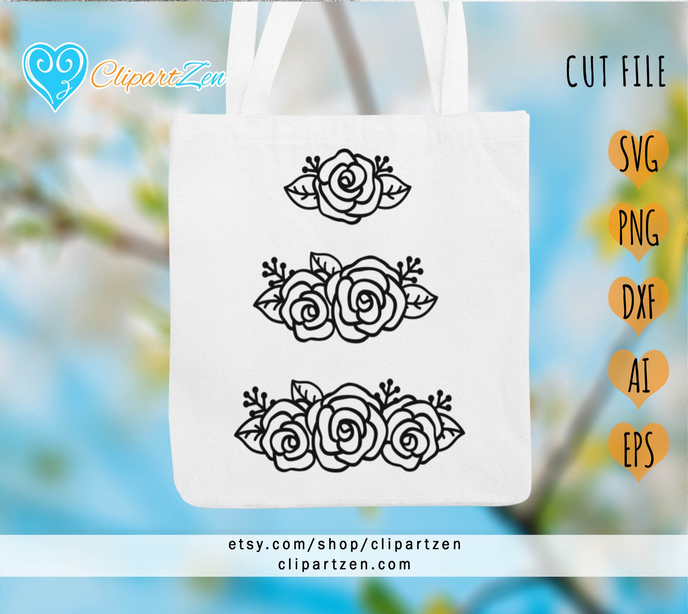 Rose Flower Floral Border Cut File Svg Png Dxf Eps Ai - Etsy