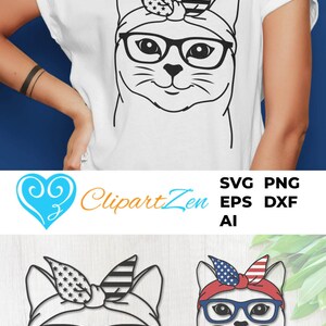 Fourth of July Cat With Glasses and Bandana Memorial Day, Svg, Png, Dxf ...