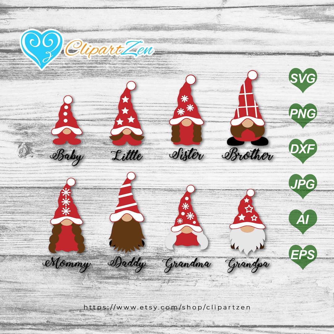Family Christmas Gnome Svg, Png, Dxf, Jpg, Eps, Ai, Clipart, Vector ...