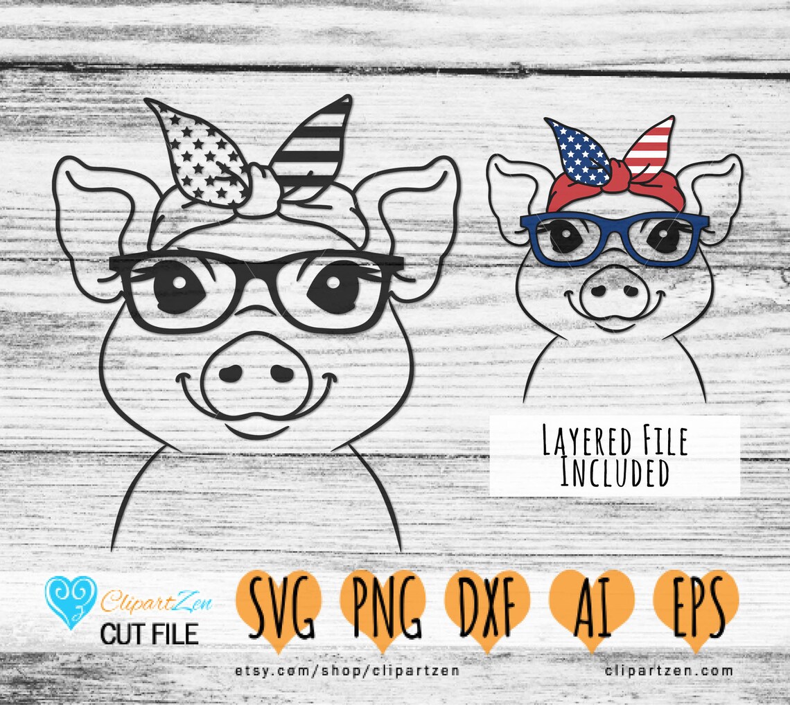 Fourth of July Pig With Glasses and Bandana Memorial Day, Svg, Png, Dxf ...