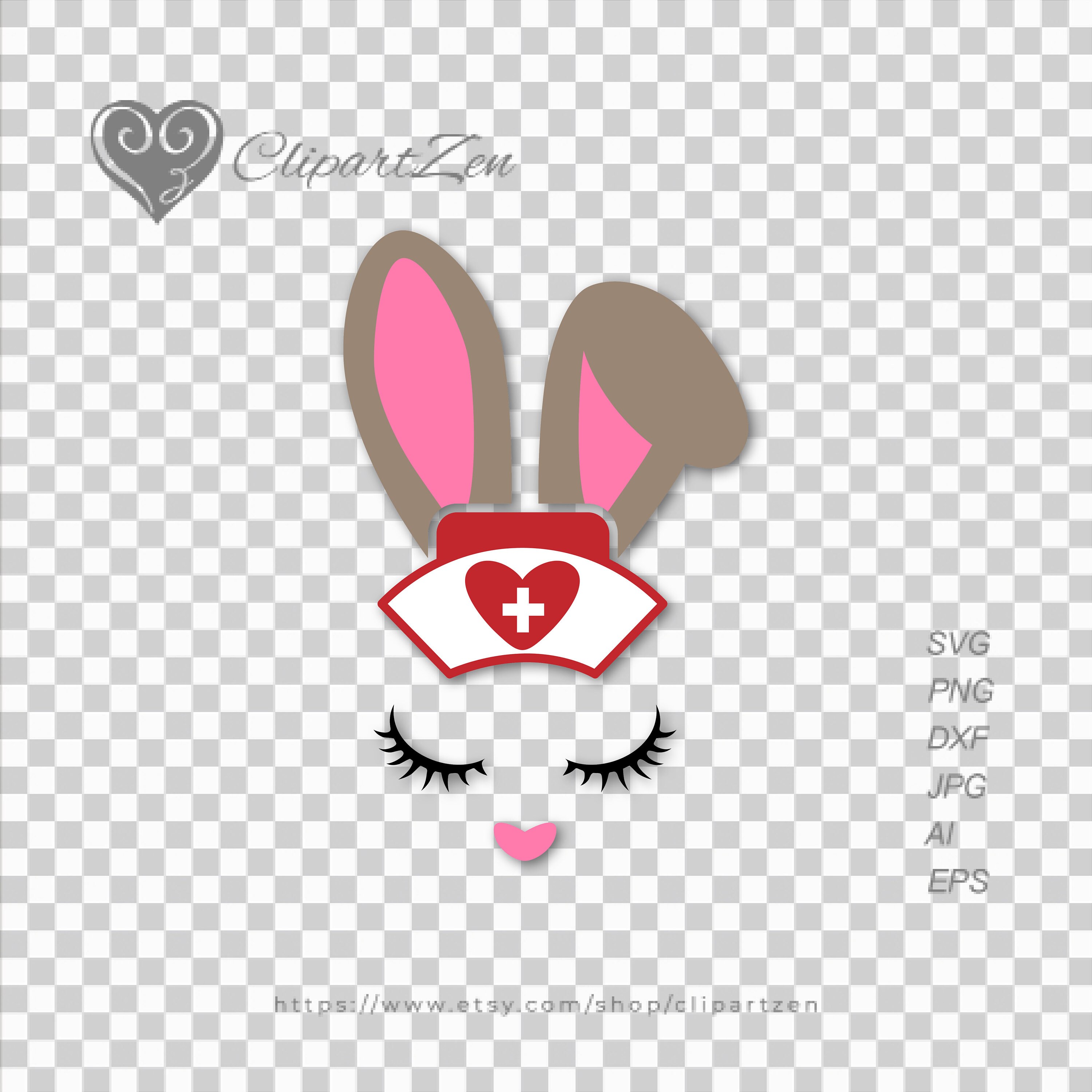 Nurse Bunny Rabbit Ears and Face Svg, Png, Dxf, Jpg, Eps, Ai, Clipart ...
