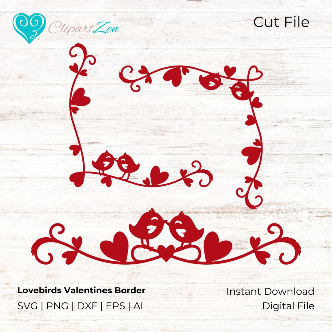 Valentines Lovebirds Border Frame, Line, Corner, Cut File,svg, Png, Dxf ...