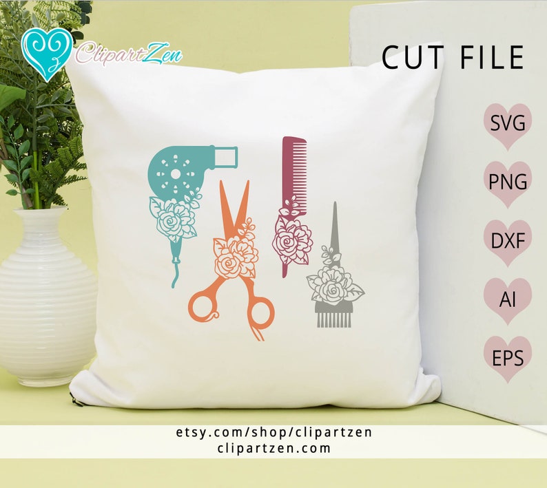 Floral Hair Stylist Salon Svg, Cosmetology Svg, Salon Tools Clipart ...