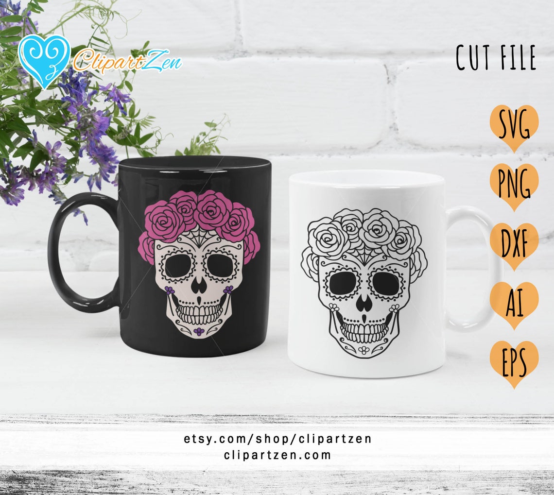Sugar Skull Svg Rose Floral Skull Svg Day of the Dead Svg - Etsy