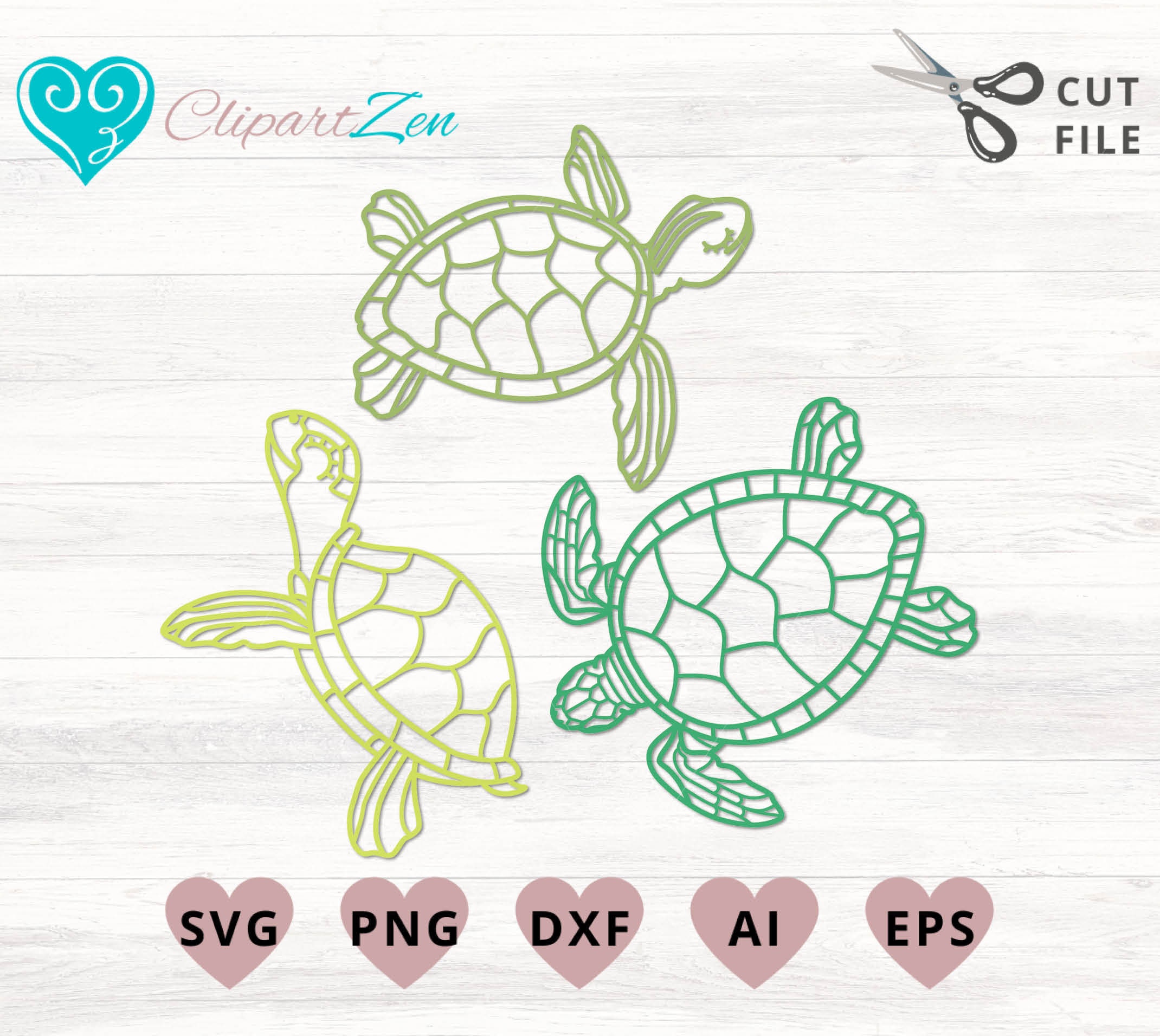 Turtle Svg, Png, Dxf, Eps, Ai, Clipart, Vector Cuttable Bundle Cricut ...