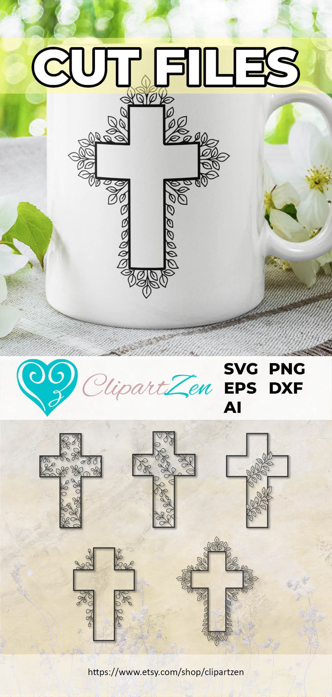 Leaves Easter Cross Svg, Bundle Easter Cross Svg, Png, Dxf, Eps, Ai ...