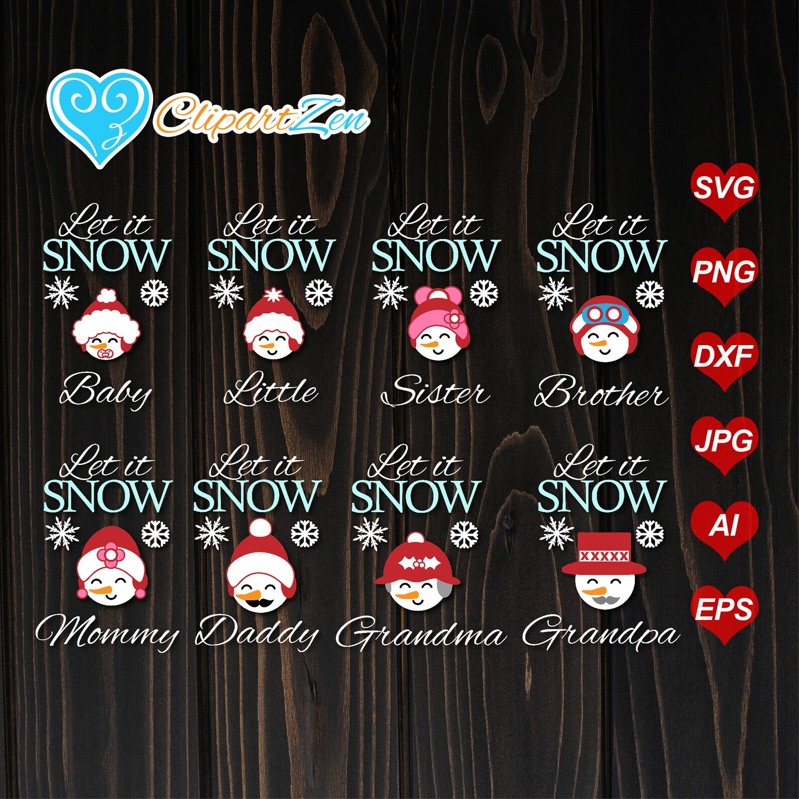 Snowman Family Face, Let It Snow Christmas Snowflake, Svg, Png, Dxf ...