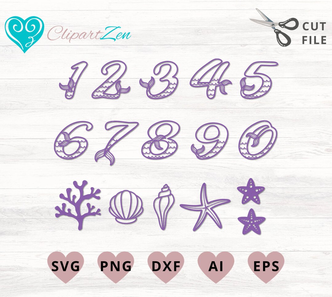 Mermaid Tail Numbers Svg Mermaid Birthday Svg Bundle Svg - Etsy