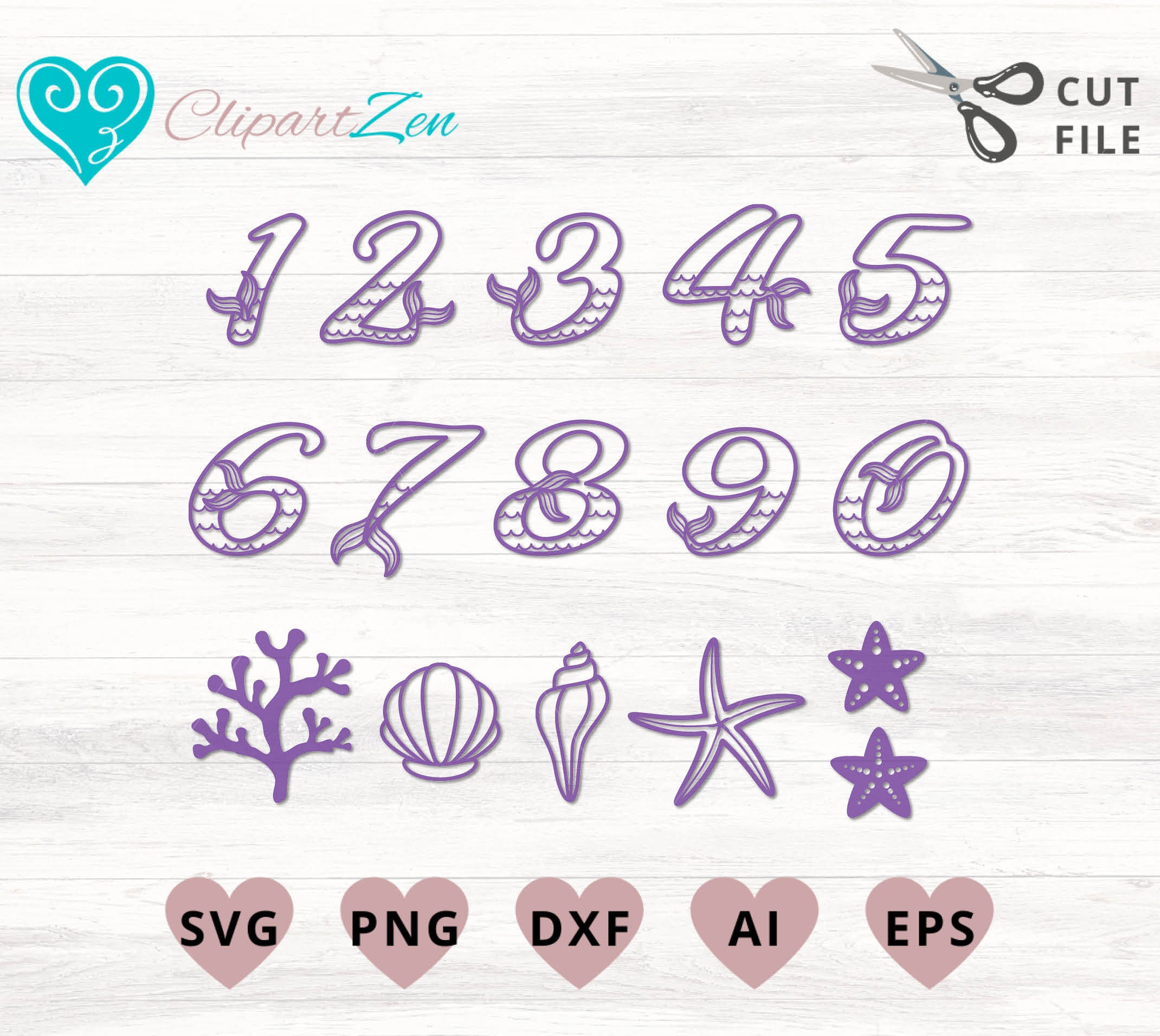 Mermaid Tail Numbers Svg Mermaid Birthday Svg Bundle Svg | Etsy
