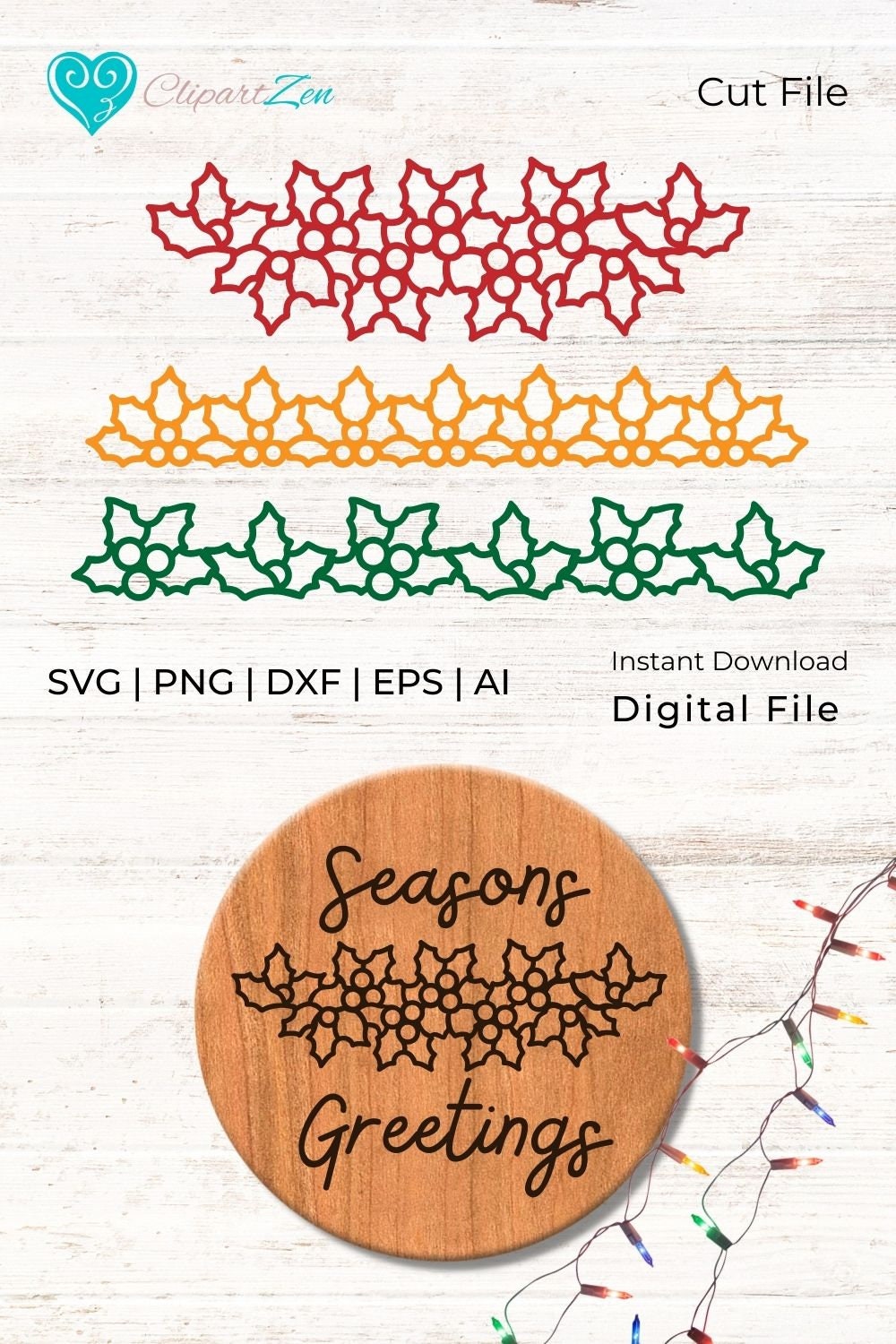 Christmas Poinsettia Flower Border Cut File, Svg, Png, Dxf, Eps, Ai ...