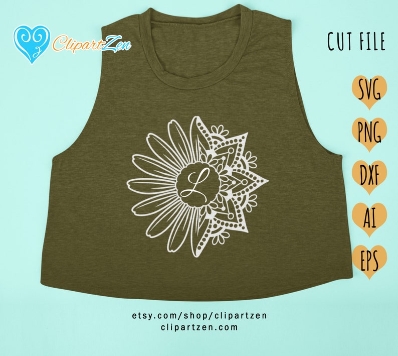 Daisy Flower Mandala Half Monogram Clipart Frame Cut File, Svg, Png ...