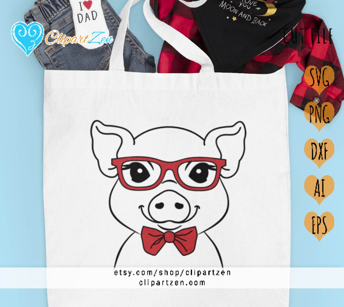 Pig With Glasses and Bowtie, Fathers Papa Grandpa, Farmhouse Pig Cut ...