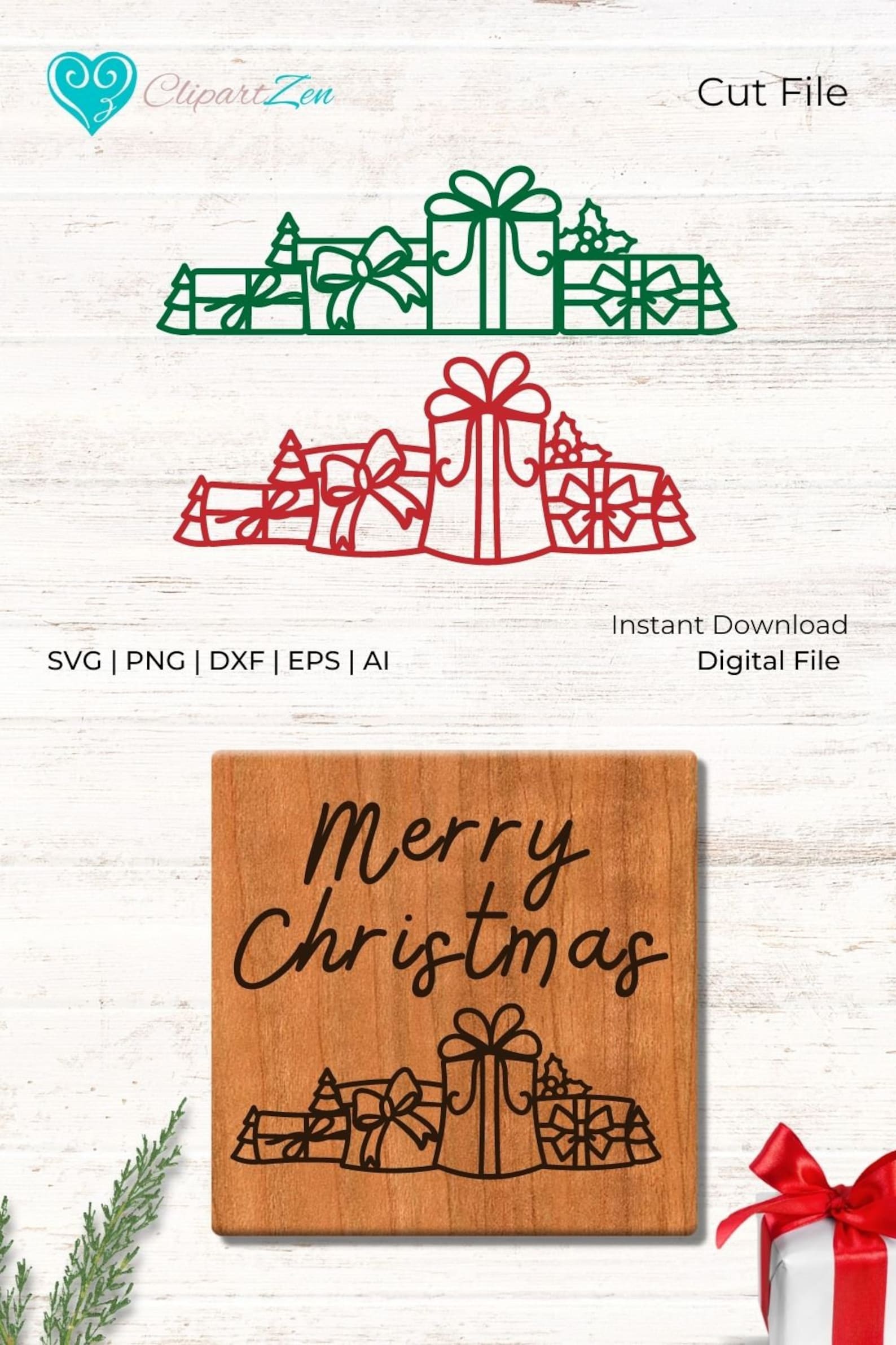 Gifts Christmas Border Cut File, Svg, Png, Dxf, Eps, Ai, Clipart ...