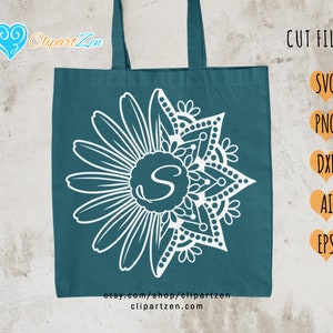 Daisy Flower Mandala Half Monogram Clipart Frame Cut File, Svg, Png ...