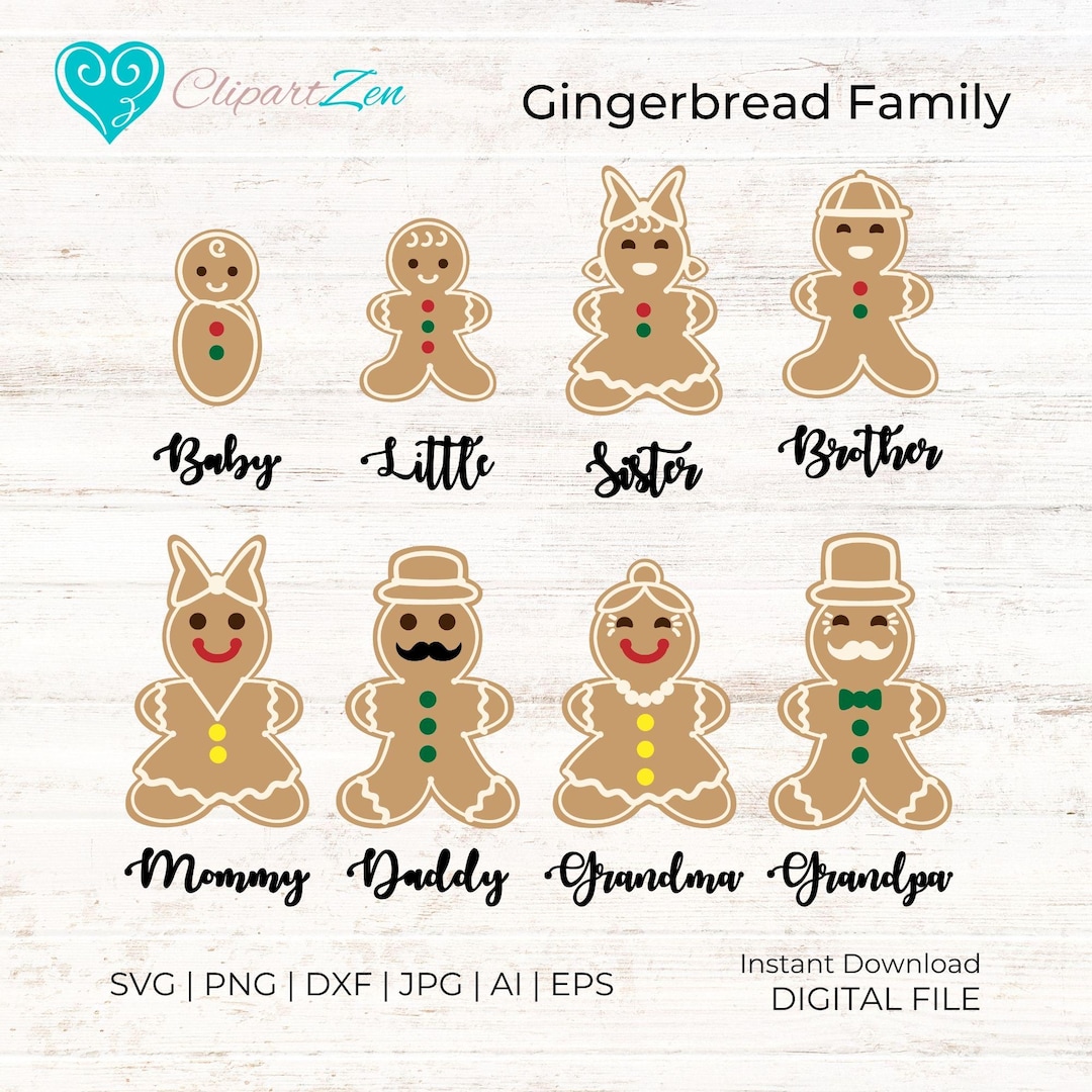Family Christmas Gingerbread Man Svg, Png, Dxf, Jpg, Eps, Ai, Clipart ...