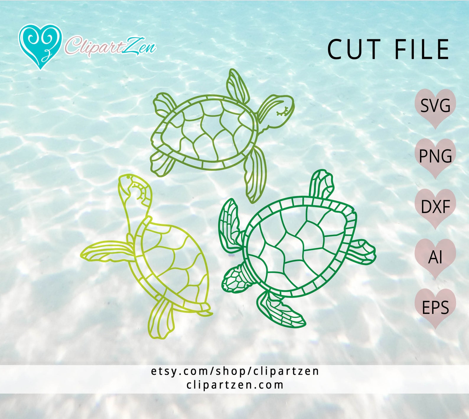 Turtle Svg, Png, Dxf, Eps, Ai, Clipart, Vector Cuttable Bundle Cricut ...