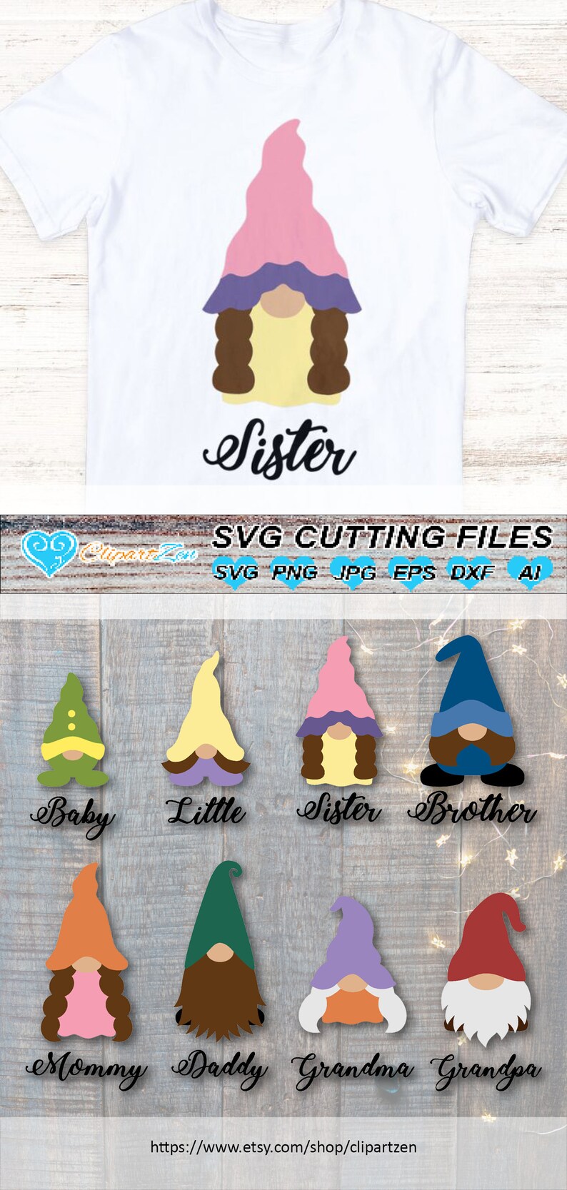 Family Gnome Bundle Svg, Png, Dxf, Jpg, Eps, Ai, Clipart, Vector ...
