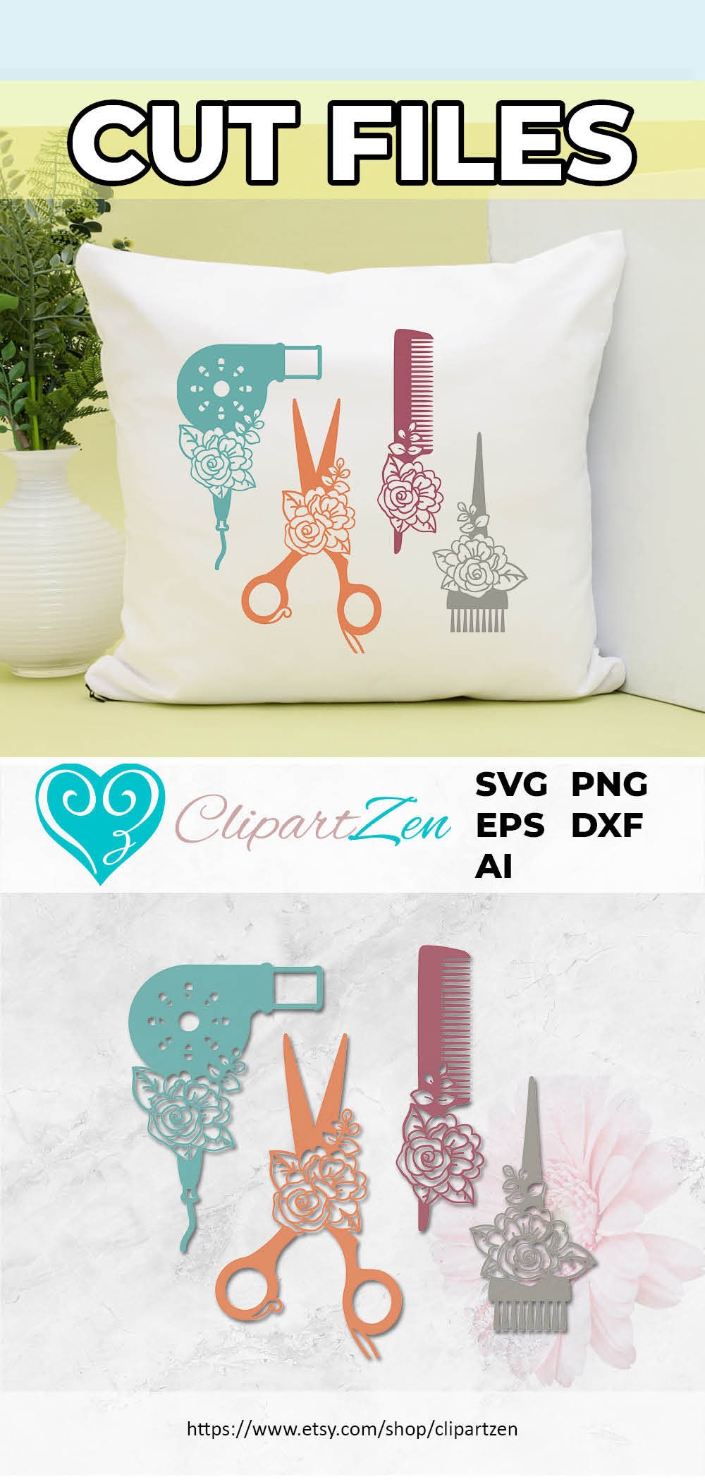 Floral Hair Stylist Salon Svg Cosmetology Svg Salon Tools - Etsy
