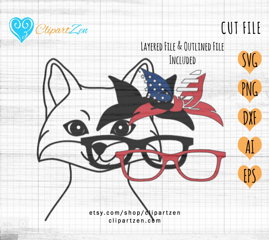 Fourth of July Fox With Glasses and Bandana Memorial Day, Svg, Png, Dxf ...