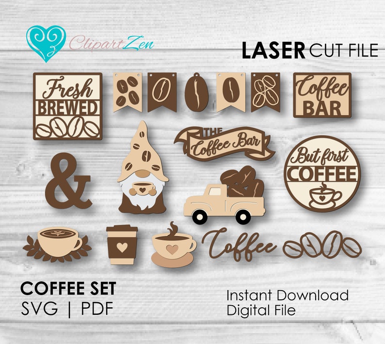 Coffee Bar Tier Tray Svg, Coffee Svg Bundle, Glowforge Svg, Laser Cut ...