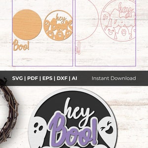 Ghost Hey Boo Halloween Door Sign, Welcome Sign SVG Door Hanger SVG ...