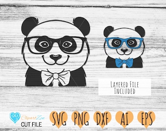 Cute Panda Face Head with Glasses and Bandana Cut File svg | Etsy