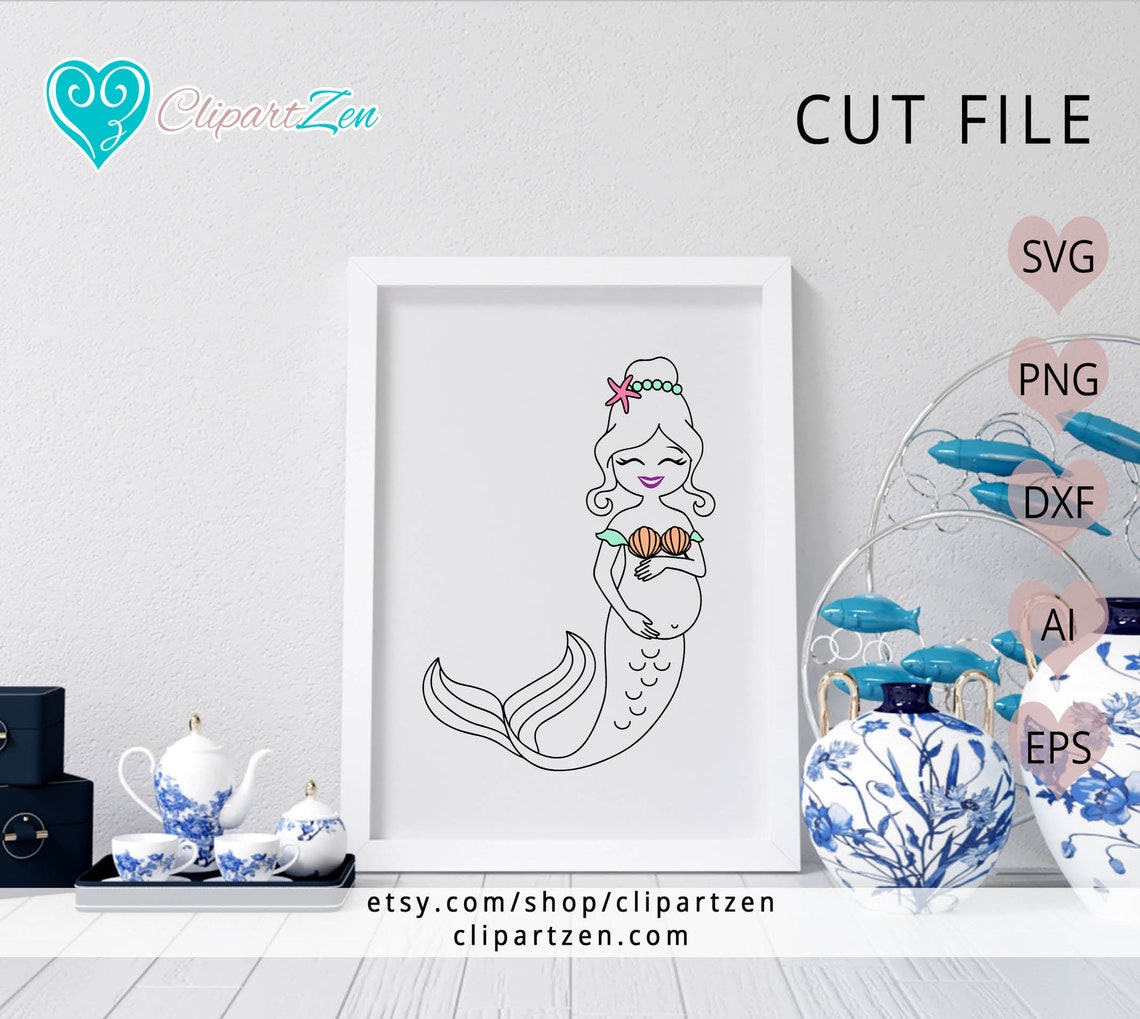 Pregnant Mermaid Svg, Mother Svg, Png, Dxf, Eps, Ai, Clipart, Vector ...