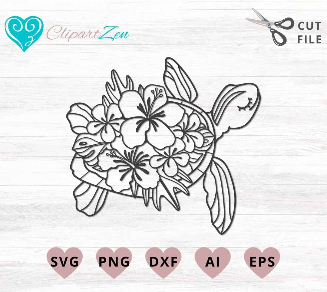 Turtle Svg, Sea Turle Svg, Turtle With Tropical Flowers, Summer Svg ...