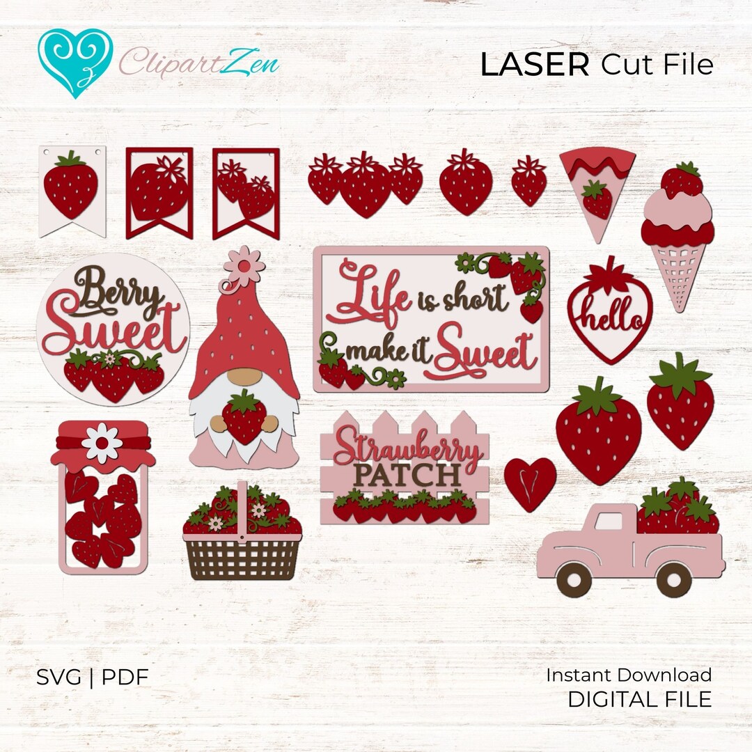 Strawberry Tier Tray Svg, Strawberry Svg Bundle, Glowforge Svg, Laser ...