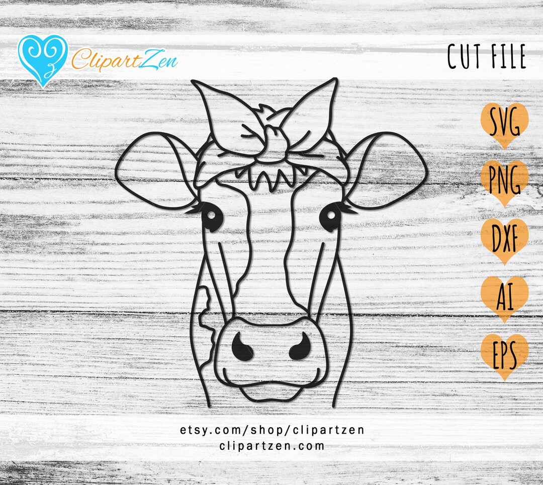 Cow With Bandana, Cattle Heifer, Farmhouse Cow Face Cut File, Svg, Png ...