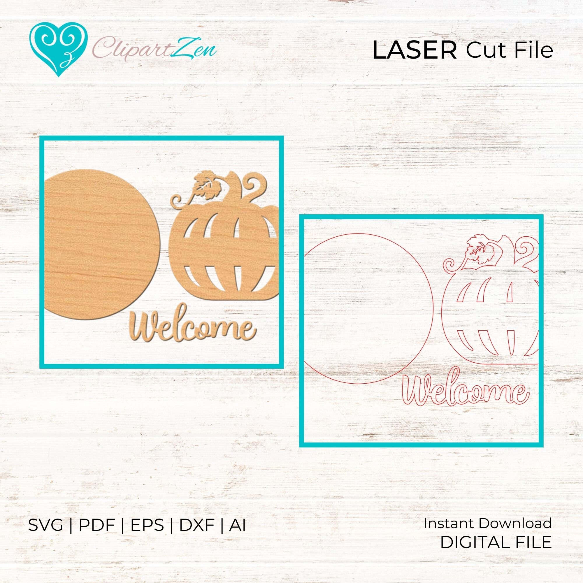 Welcome Pumpkin Door Hanger SVG Laser Cut Files, Fall Pumpkin Sign Svg ...