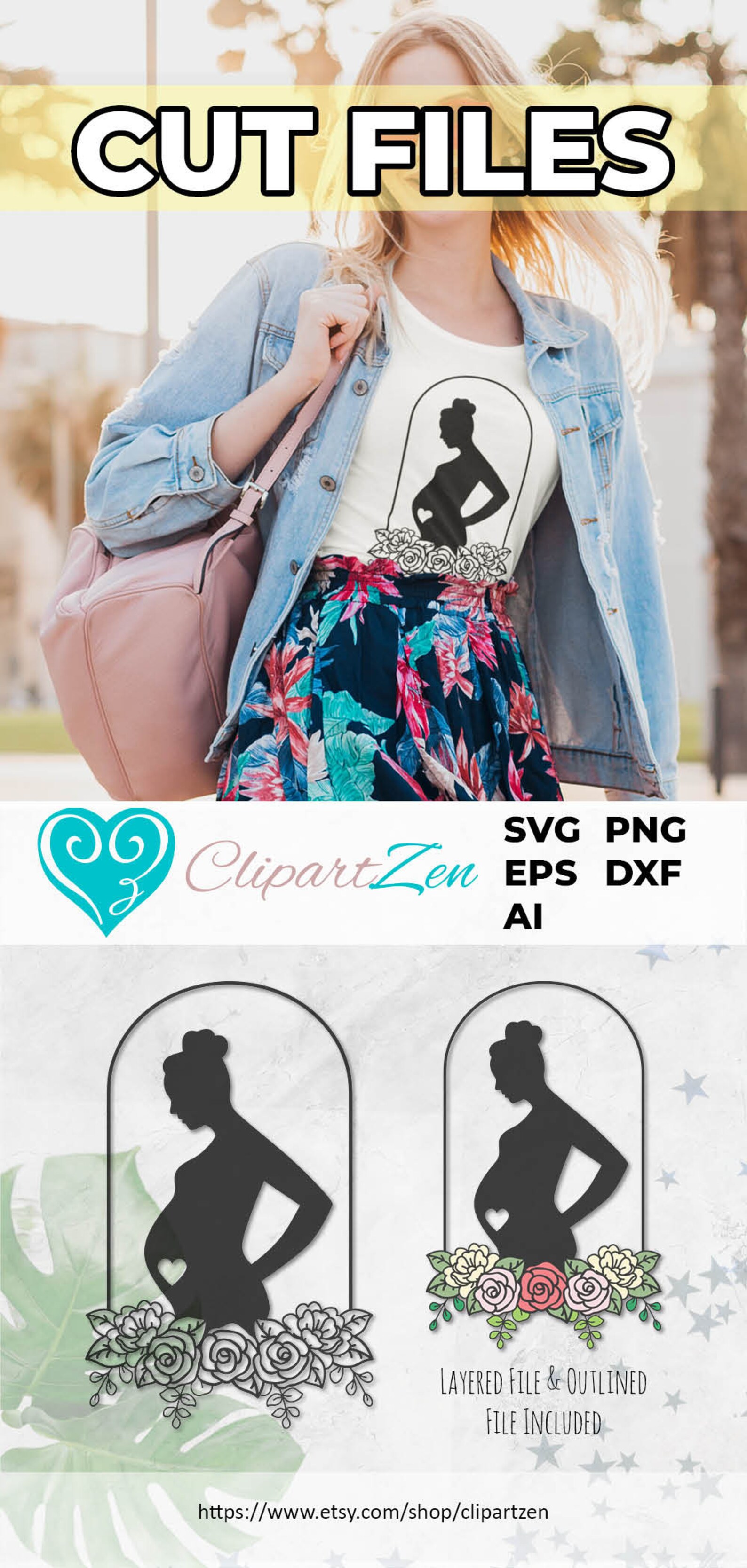 Pregnant Svg, Floral Svg, Png, Dxf, Eps, Ai, Clipart, Vector Cuttable ...