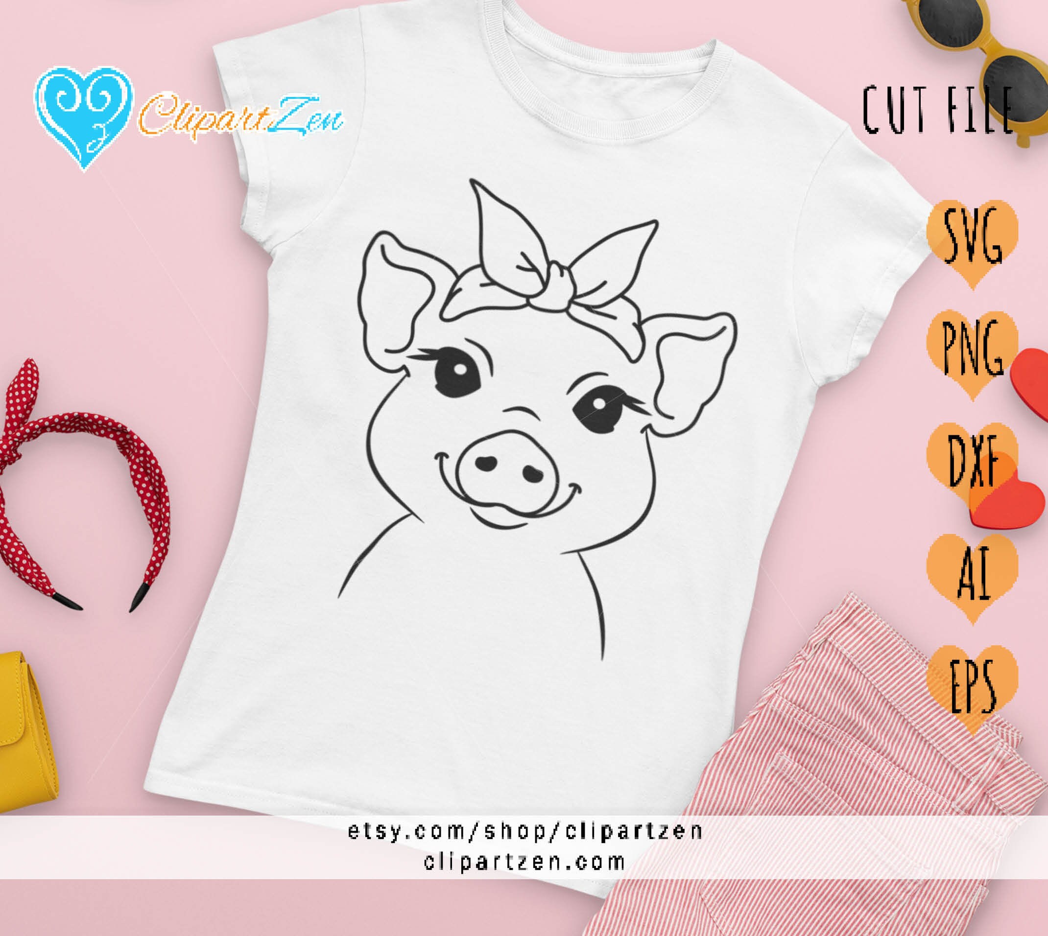 Pig With Bandana Farmhouse Pig Face Cut File Svg Png Dxf - Etsy
