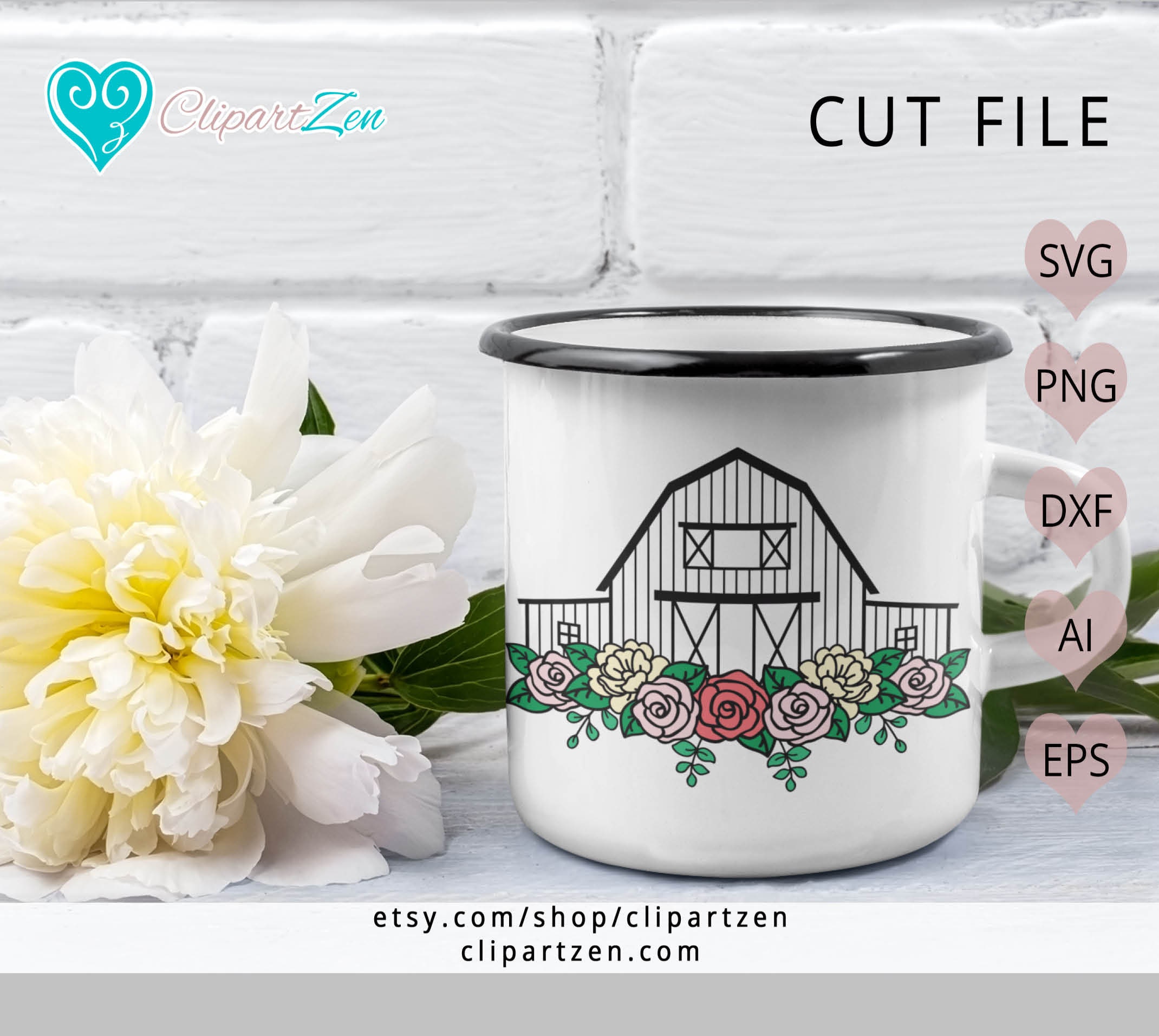 Floral Barn Svg, Farmhouse Svg, Png, Dxf, Eps, Ai, Clipart, Vector ...