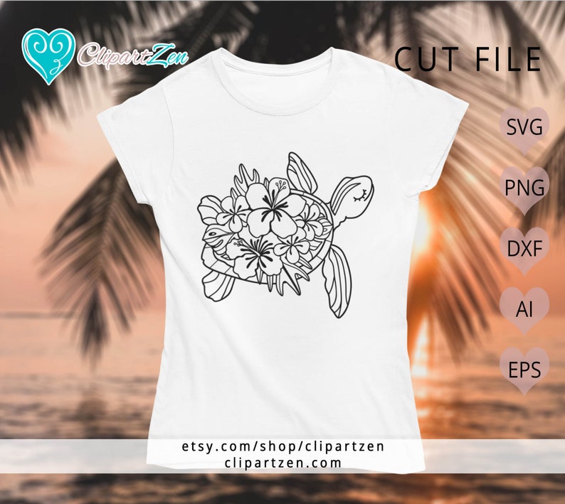 Turtle Svg, Sea Turle Svg, Turtle With Tropical Flowers, Summer Svg ...