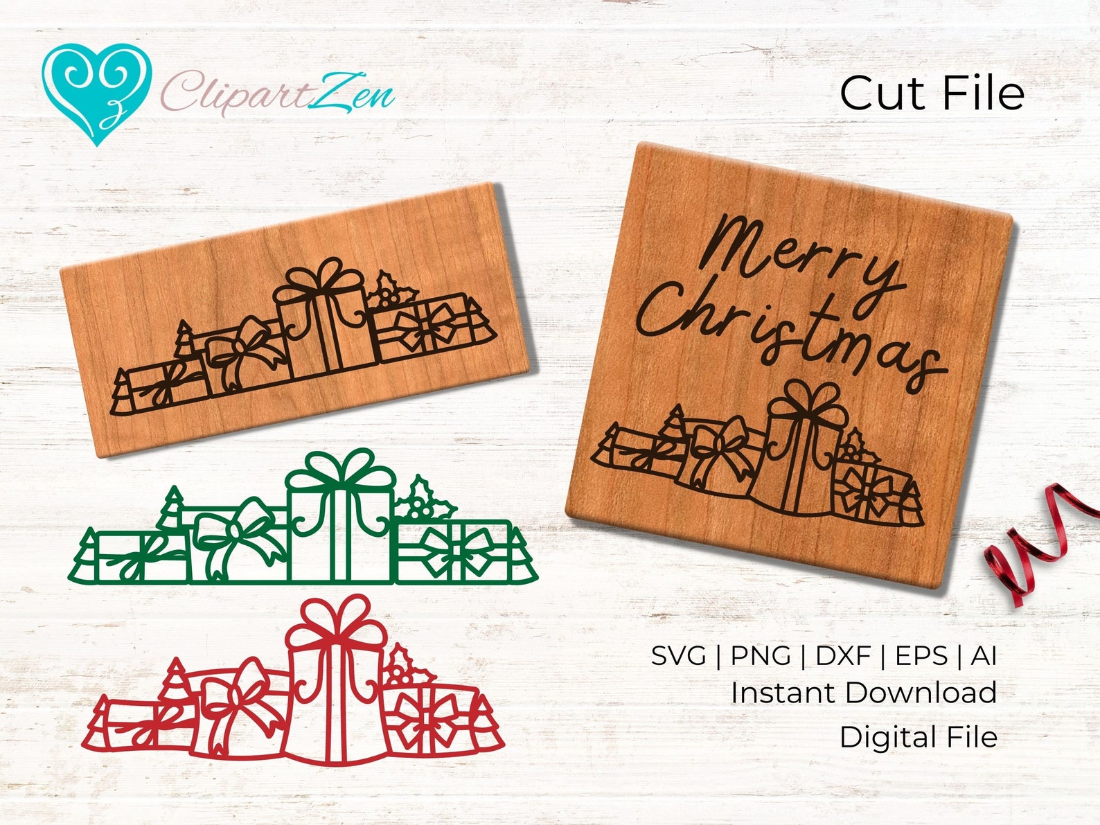 Gifts Christmas Border Cut File, Svg, Png, Dxf, Eps, Ai, Clipart ...