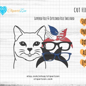 Fourth of July Cat With Glasses and Bandana Memorial Day, Svg, Png, Dxf ...