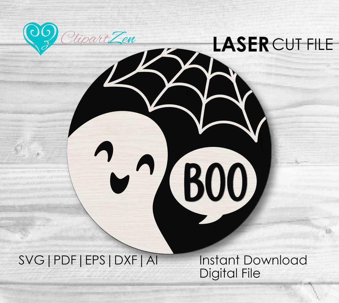 Cute Ghost Boo Door Hanger Svg, Halloween Door Hanger Svg, Laser Cut ...