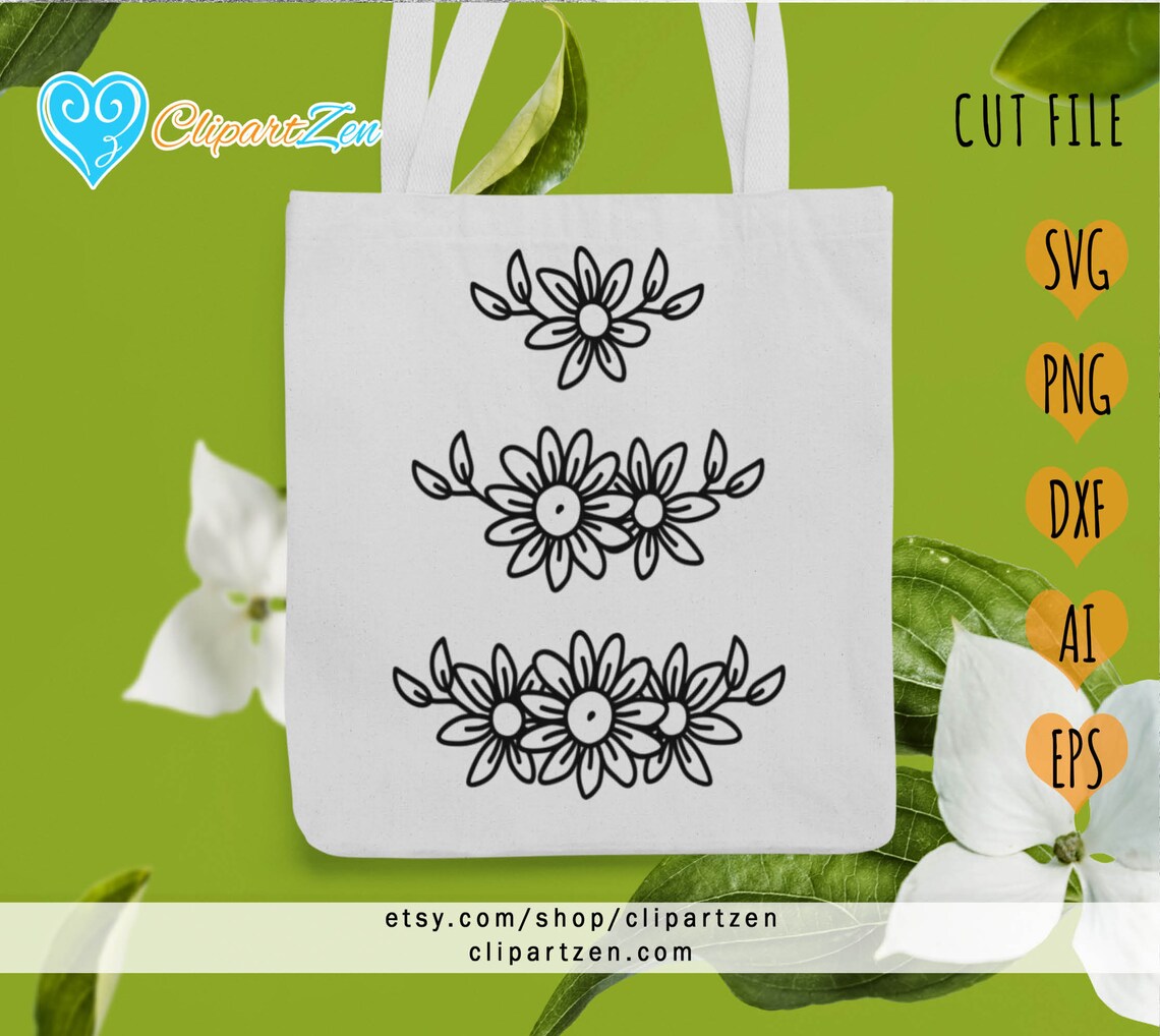 Daisy Flower Floral Border Cut File, Svg, Png, Dxf, Eps, Ai, Clipart ...