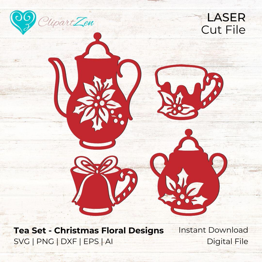 Christmas Floral Teapot Svg, Teacup Tea Pot Flowers, Clipart, Svg, Png ...
