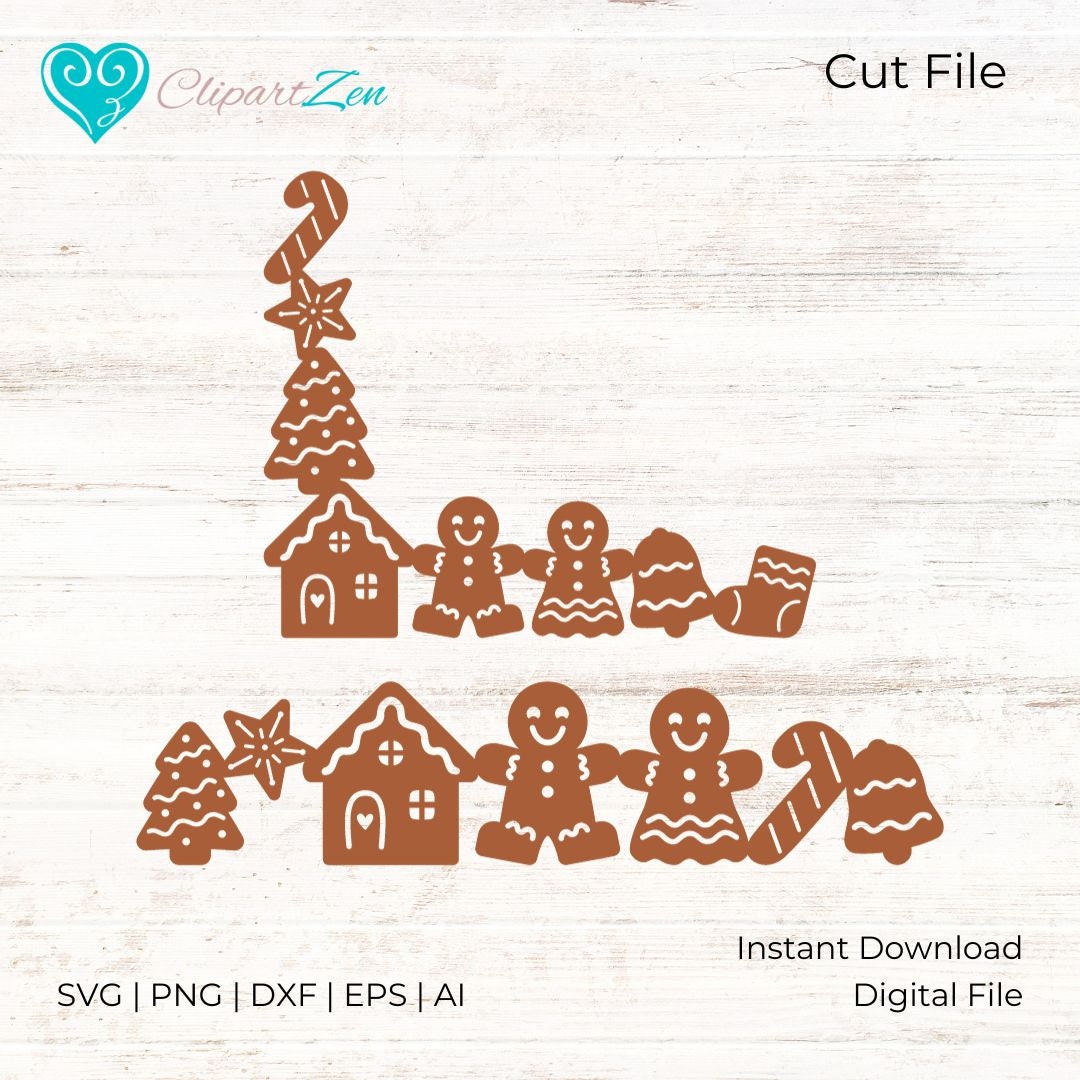 Gingerbread Border Frame, Line, Corner, Cut File,svg, Png, Dxf, Eps, Ai ...