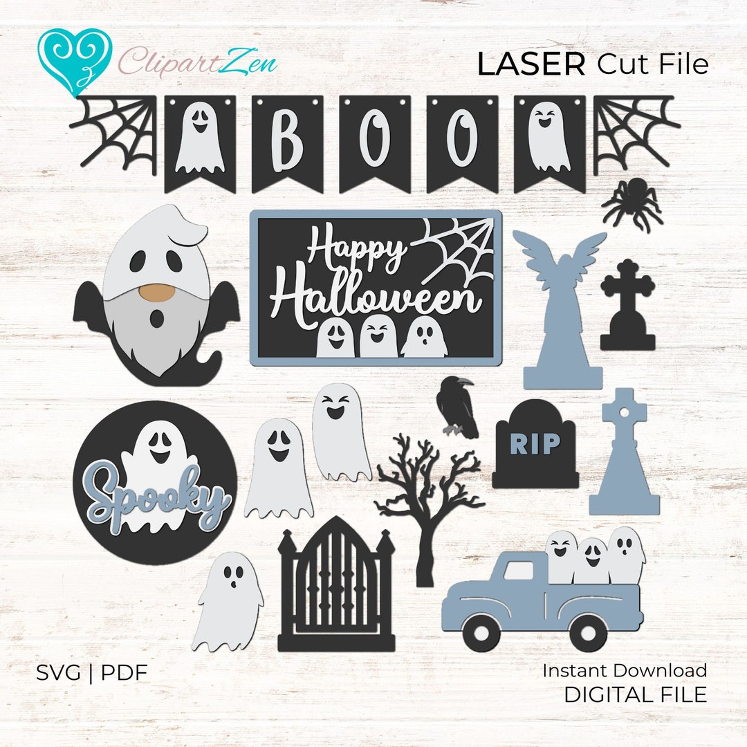 Cute Ghost Halloween Clipart SVG Bundle Tiered Tray Decor Set Glowforge ...