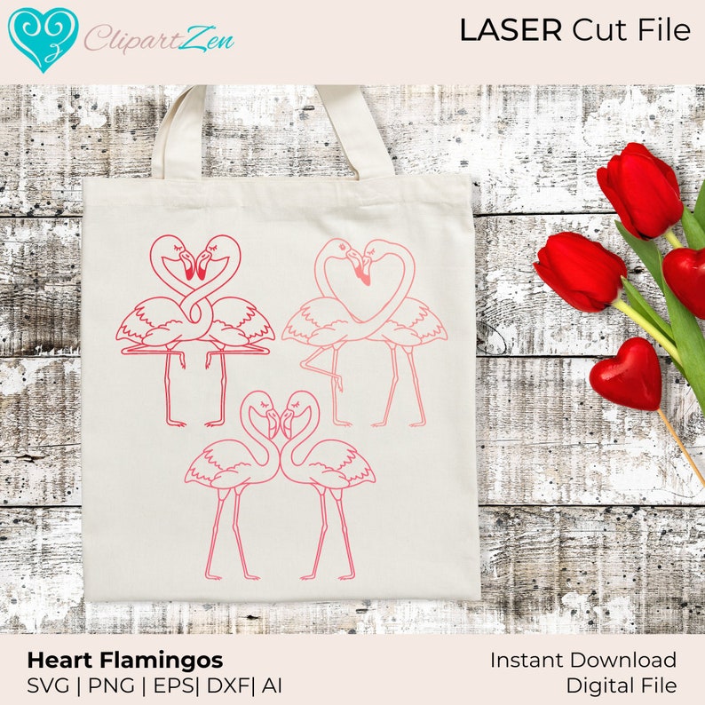 Valentines Heart Flamingos Svg, Png, Dxf, Eps, Ai, Clipart, Vector ...