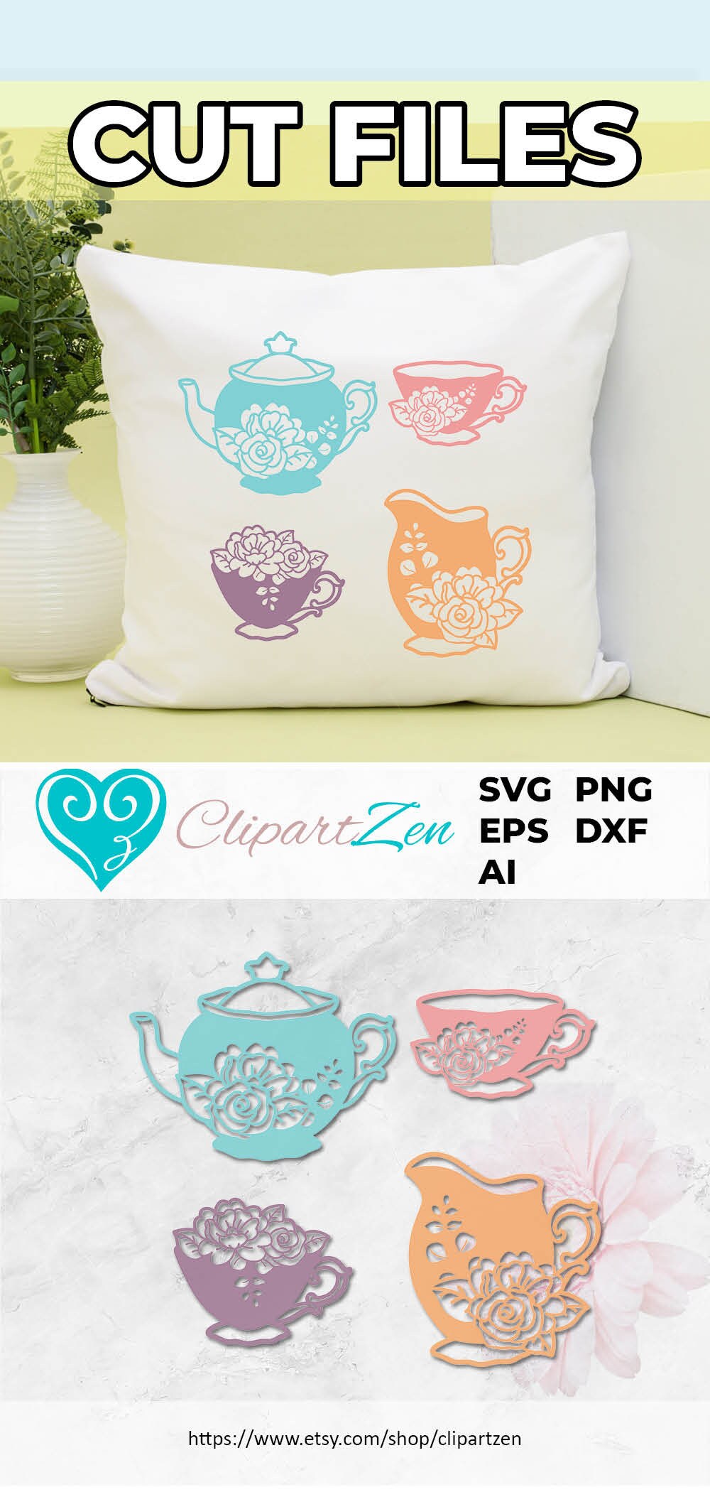 Floral Teapot Svg, Teacup Svg, Tea Pot Flowers Svg, Clipart, Svg, Png ...