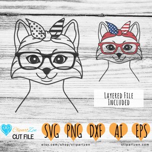 Fourth of July Fox With Glasses and Bandana Memorial Day, Svg, Png, Dxf ...