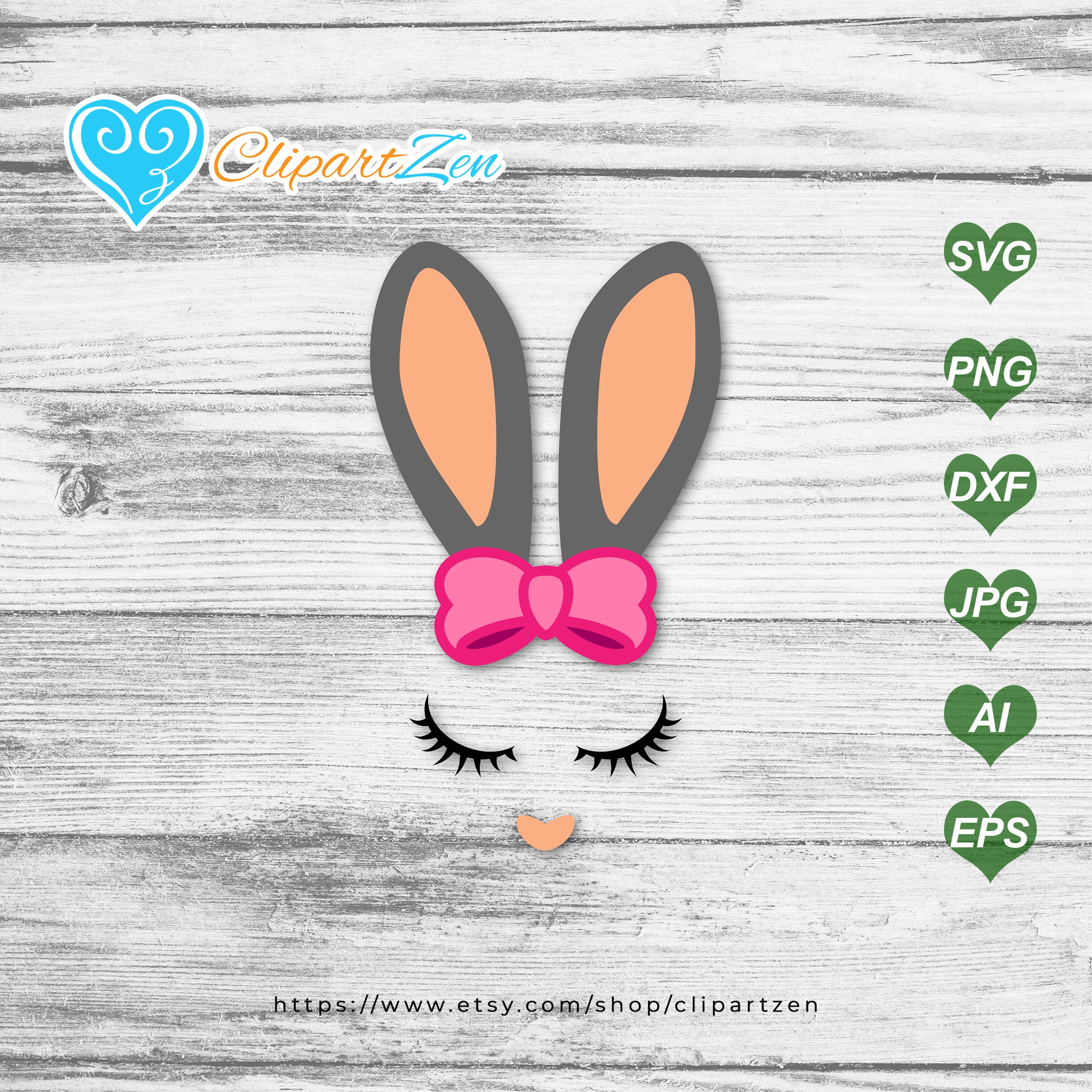 Bunny Rabbit Face and Ears Girl Eyelashes Easter Svg Png - Etsy