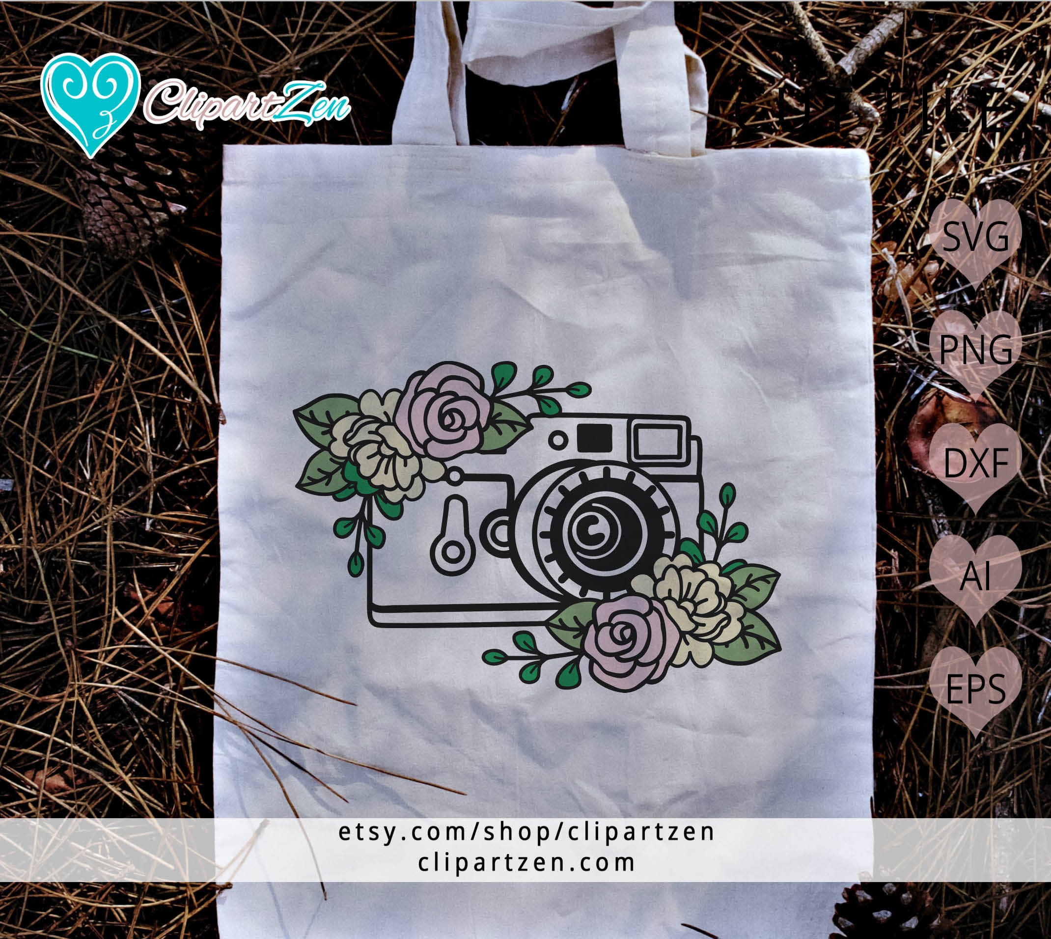 Camera With Flowers, Floral Photography Camera, Outlined, Cut File, Svg ...