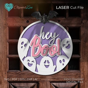 Ghost Hey Boo Halloween Door Sign, Welcome Sign SVG Door Hanger SVG ...