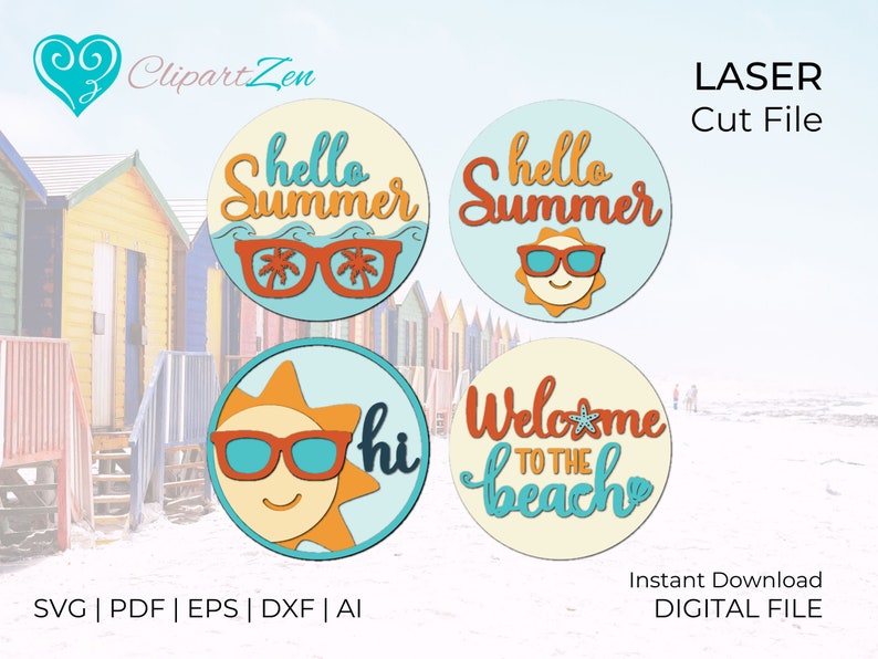 Hello Summer Door Hanger SVG, Welcome Svg, Beach Svg, Sun Svg ...